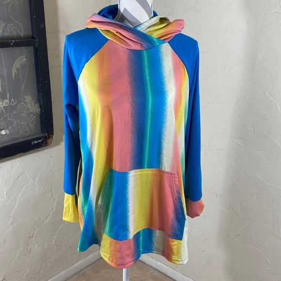 LuLaRoe | Tops | L Lularoe Multi Pastel Color Amber Hooded Top | Poshmark